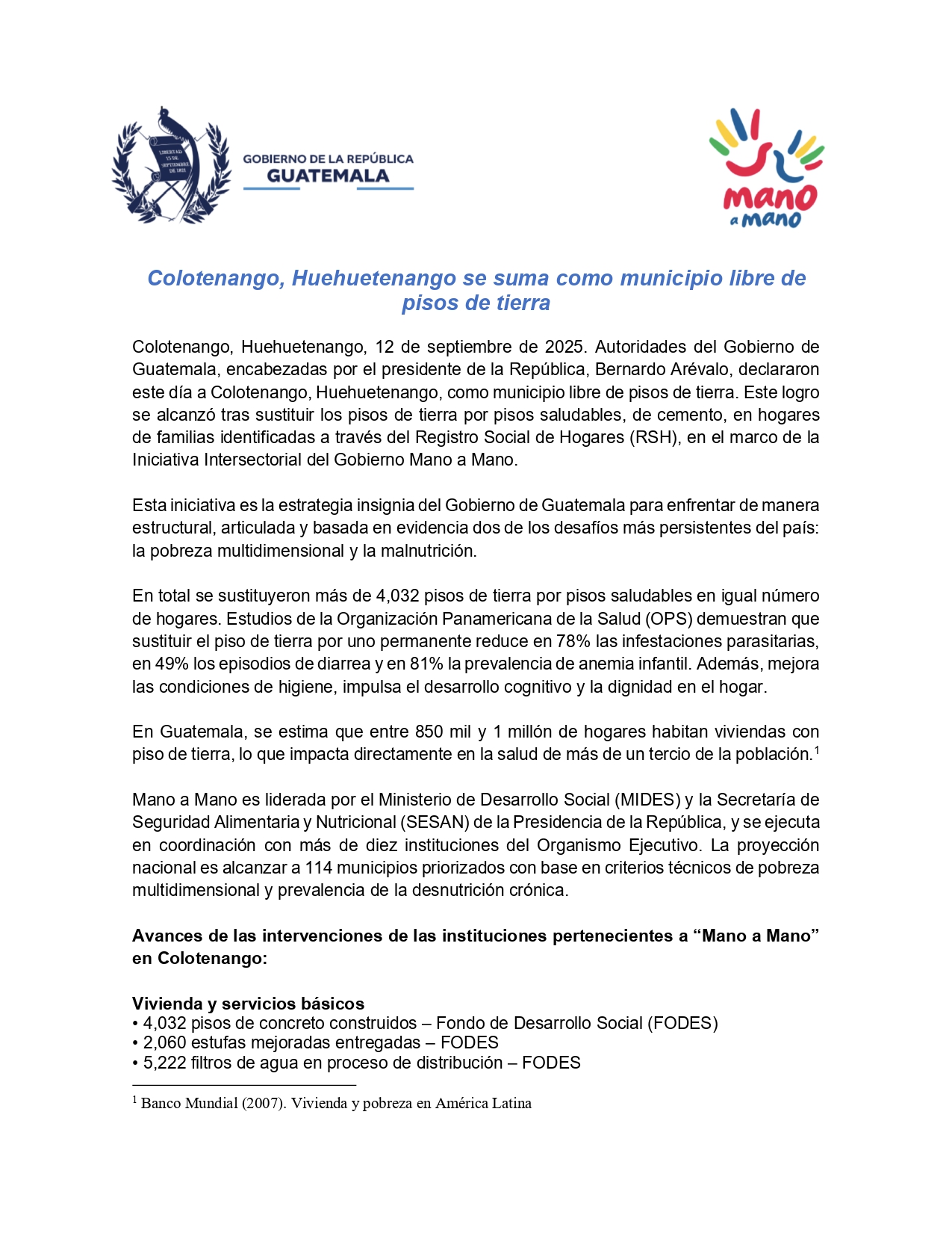 Colotenango, Huehuetenango se suma como municipio libre de pisos de ...